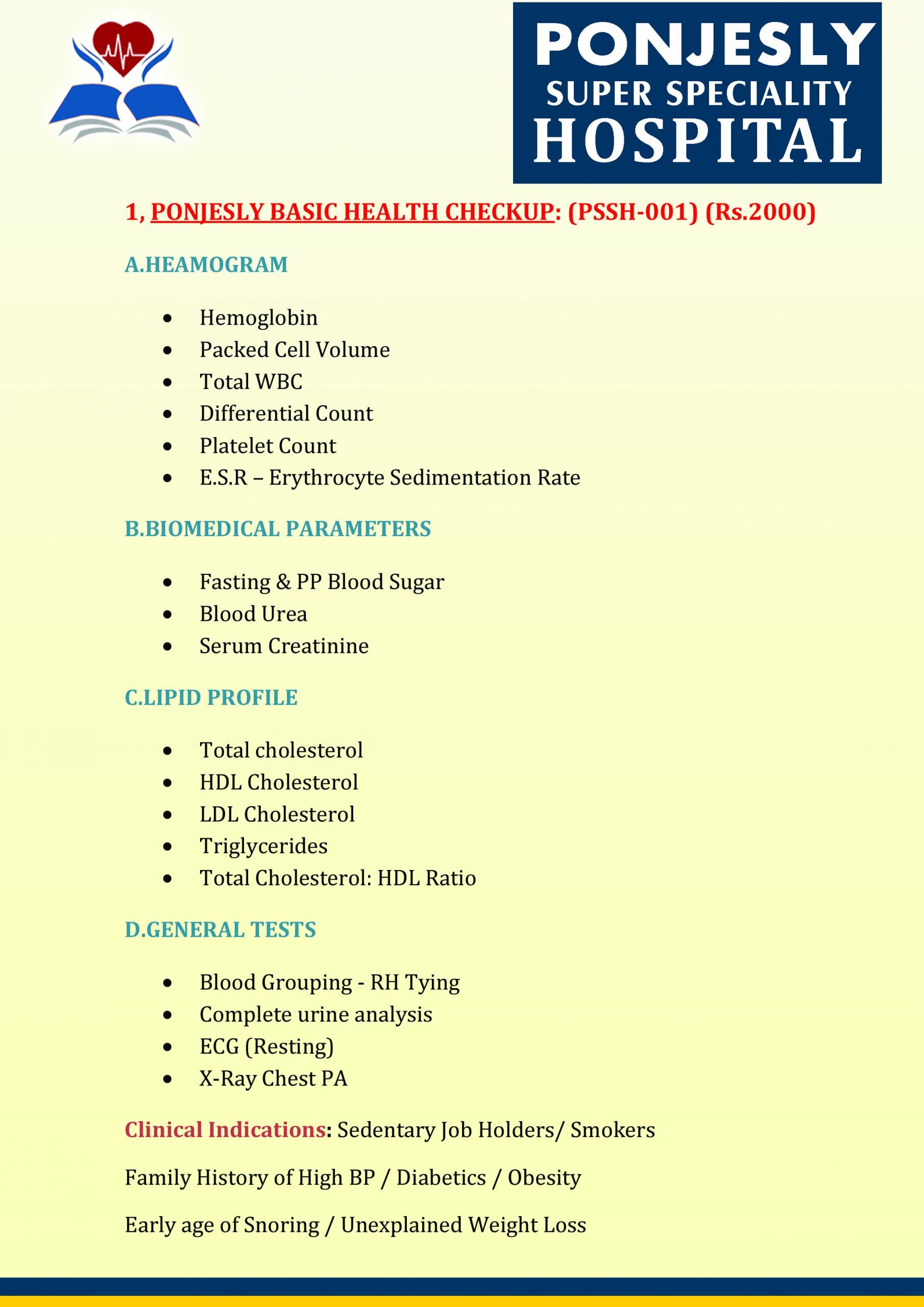 MASTER HEALTH CHECK UP - Ponjesly Super Speciality Hospital
